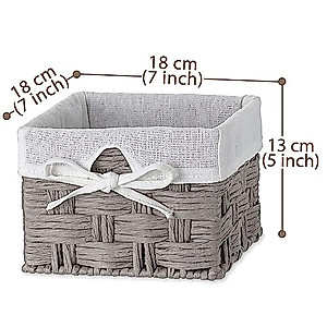 EZOWare Set of 2 Woven Paper Rope Wicker Storage Nest Basket Organizer Container Bins with Liner for Organizing Kids Baby Closets, Room Decor, Toys, Towels, Gift Baskets Empty - Gray (7 x 7 x 5.5")