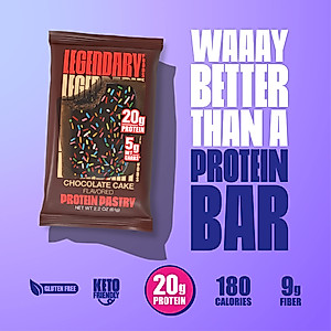 Legendary Foods 20 gr Protein Pastry | Low Carb, Tasty Protein Bar Alternative | Keto Friendly | No Sugar Added | High Protein Breakfast Snacks | Gluten Free Keto Food - Chocolate Cake (8-Pack)