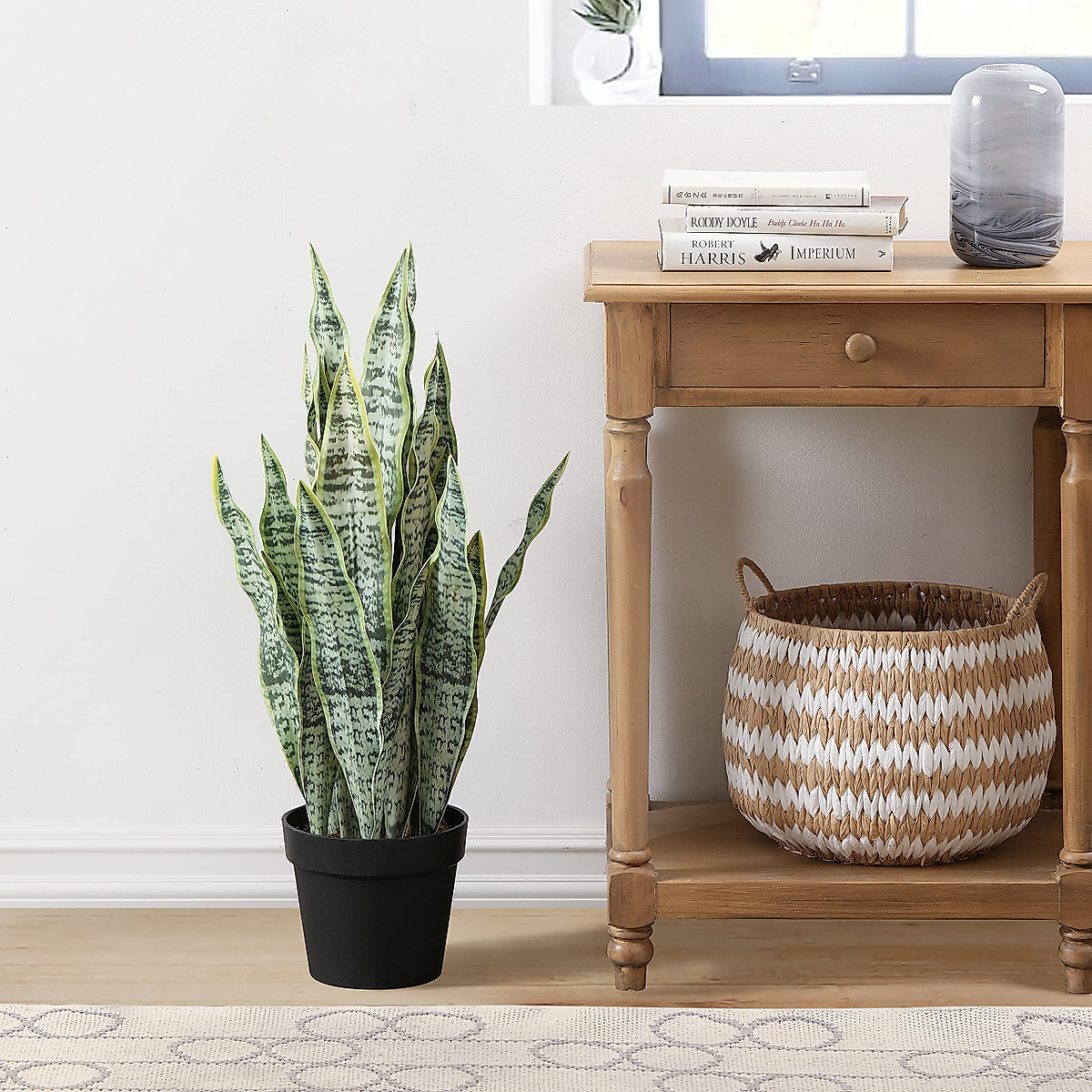 QL DESIGN Artificial Snake Plant 32inches Fake Sansevieria, Perfect Faux Plants for Home, Garden,Office, Decoration