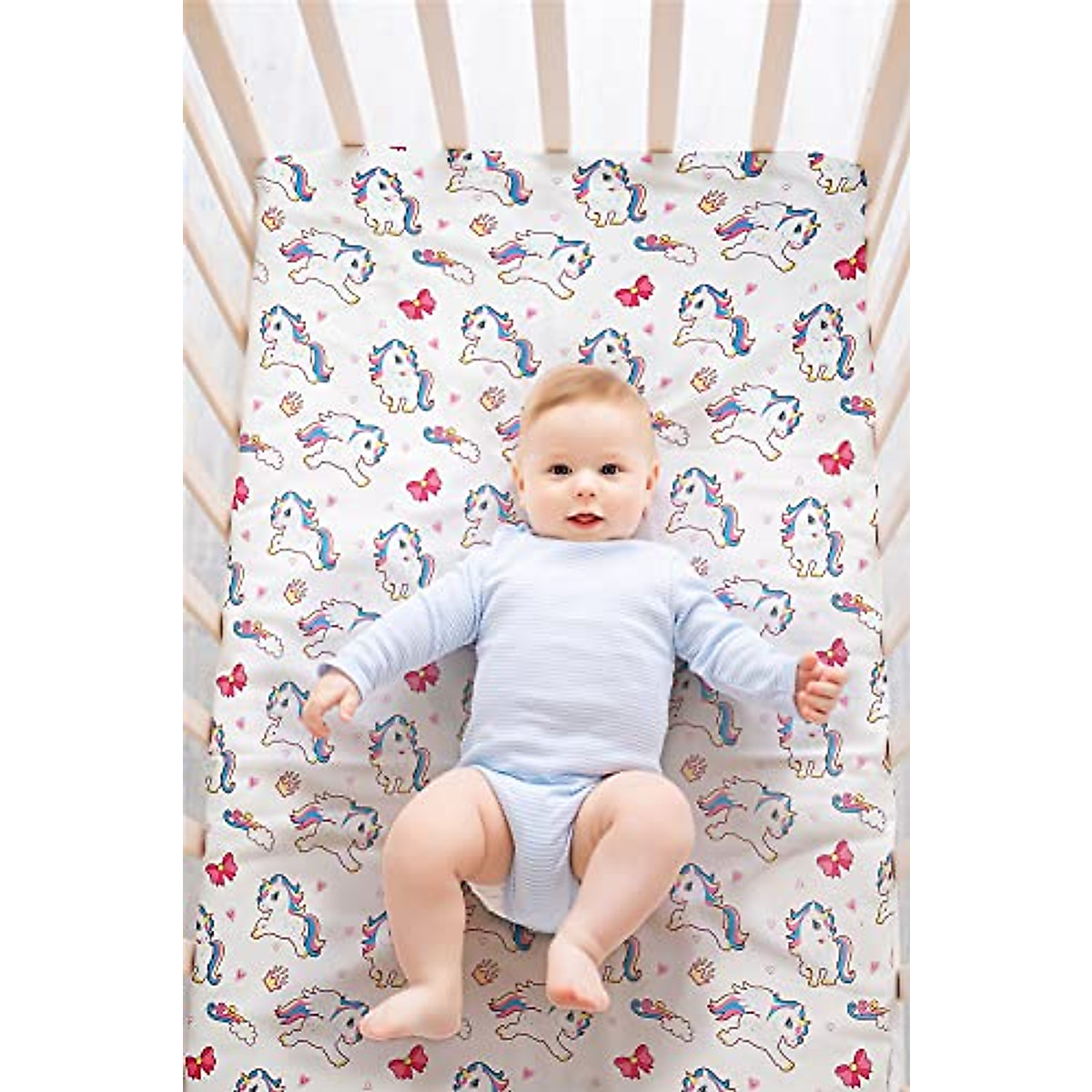 4 Pack Soft Baby Girl Crib Sheets for Standard Crib Mattress Unicron Rainbow Heart Cute Neutral Polyester Unisex Fitted Crib Sheets Set for Baby Girls