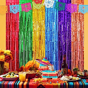 CANREVEL 2 Pack 3.3x8.2 Feet Rainbow Foil Fringe Backdrop Curtains, Tinsel Streamers Birthday Party Decorations, Photo Booth Props Backdrop for Wedding Engagement Bridal Shower Unicorn