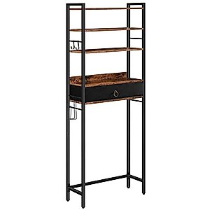 HOOBRO Over The Toilet Storage, 5 Tier Bathroom Organizer with Storage Drawer, Freestanding Bathroom Spacesaver with Laundry Hooks, Toilet Paper Holder, Stable and Sturdy, Rustic Brown BF51TS01