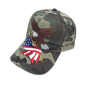 Aesthetinc Patriotic American Eagle and American Flag Baseball Cap USA 3D Embroidery (Military Camo)OS