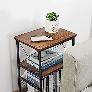 ruboka 3-Tier Small End Table, Small Side Table with Storage Shelf, Small Bookshelf with Metal Frame for Small Spaces, Nightstand, Bookcase, Display Rack for Bedroom, Living Room.