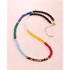 Jewever 7 Chakra Choker Necklace for Women Crystals and Healing Stones Balance Meditation Yoga Worry Stone Jewelry Gifts (16"+2")