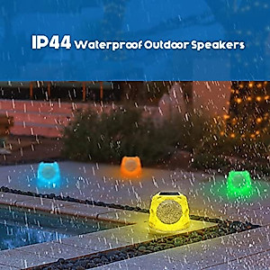 Outdoor Rock Speaker Solar-Powered Wireless Bluetooth 5.0 Speaker Waterproof with RGB Color Multi-Unit Connect Outdoor Speakers for Patio Pool Deck Yard Garden and Home - Pair