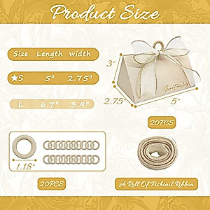 GLGHMH Wedding Candy Boxes, Beige Wedding Favor Boxes Chocolate Treat Gift Boxes,with Wooden Beads and Ribbon,for Wedding Bridal Shower Baptism Baby Shower Birthday Party Decoration Supplies(20pcs,S)