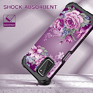 LONTECT for Galaxy A03S Case Floral Shockproof Rugged Heavy Duty 3 in 1 Hybrid Sturdy High Impact Protective Cover Case for Samsung Galaxy A03S 6.5 inch,Purple Flower/Black