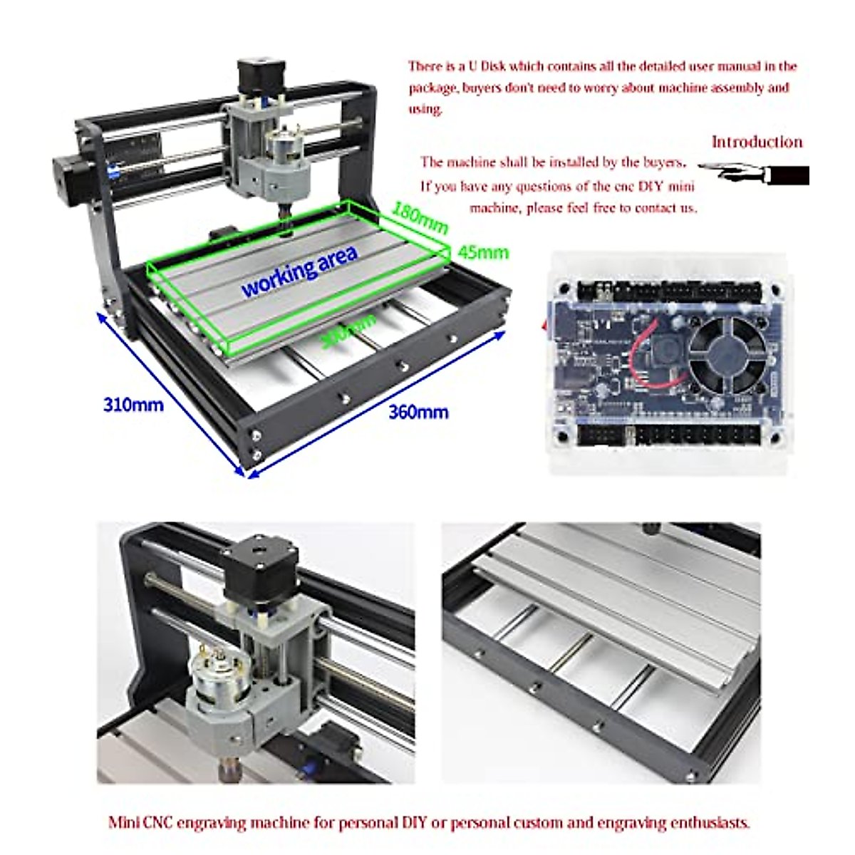 RATTMMOTOR CNC 3018 PRO CNC Wood Router Machine Kit GRBL Control 3 Axis DIY Mini CNC Engraver Milling Machine+GRBL Offline Controller+775 Spindle Motor ER11 for Carving Acrylic PVC PCB Plastic Wood