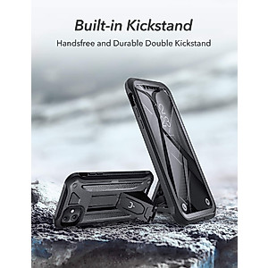 YOUMAKER Designed for iPhone 11 Case, Heavy Duty Protection Kickstand with Built-in Screen Protector Shockproof Cover for iPhone 11 6.1 Inch - Black