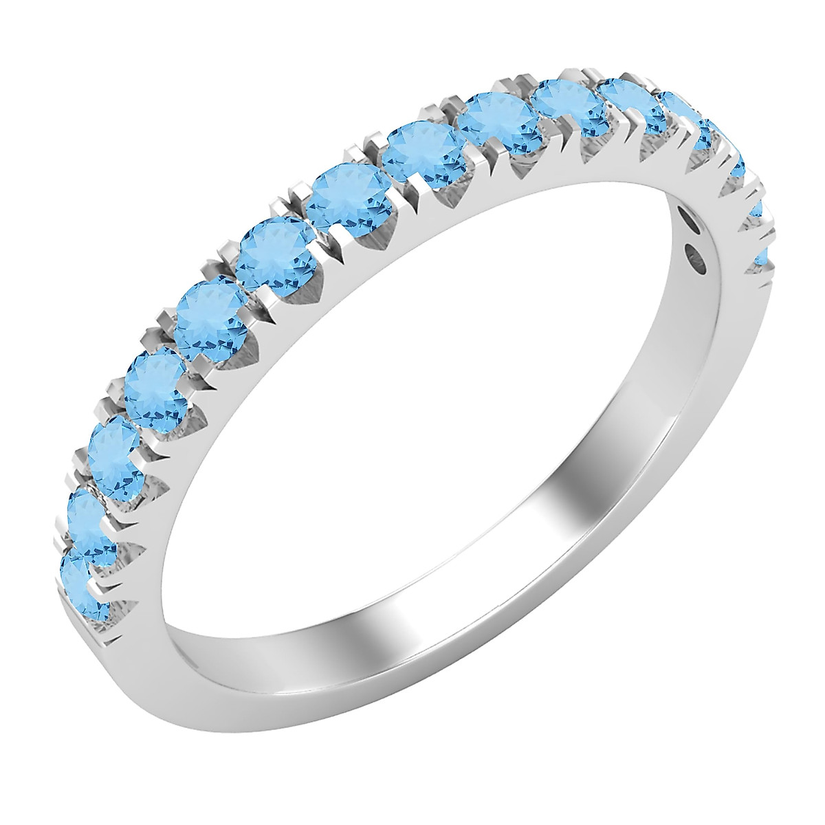 Dazzlingrock Collection 0.52 Carat (ctw) Round Blue Topaz Ladies Half Eternity Style Wedding Stackable Band 1/2 CT | 14K White Gold, Size 6.5