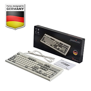 Perixx PERIBOARD-106M, Wired Performance Full-Size USB Keyboard, Curved Ergonomic Keys, Classic Retro Gray/White Color, US English Layout