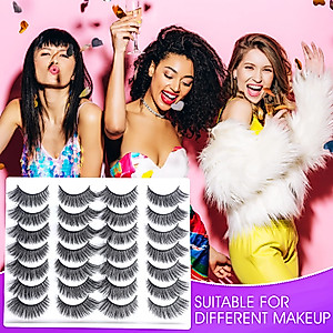 14 Pairs False Eyelashes, CHUN&CHENG 3D Upgraded Wispy Mink Lashes Pack Natural Look Luxury 16mm Cat Eye Lashes