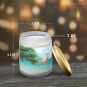 susiyo Frosted Glass Candle Cup Soy Wax Candles, Vanilla Scented Candle - Summer Flamingos Stand in Blue Sea