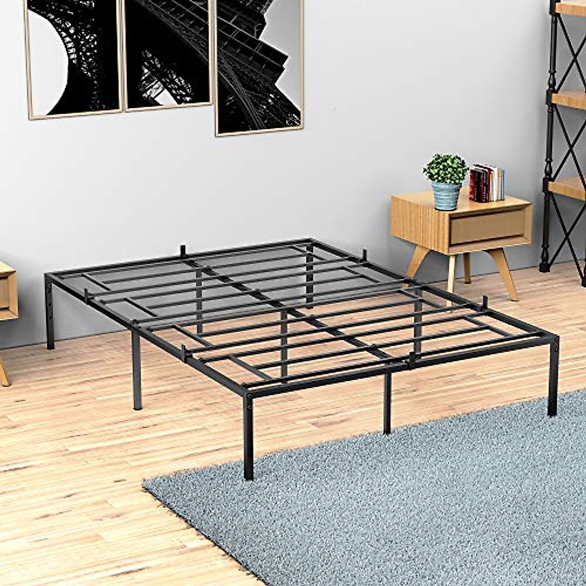 IDEALHOUSE Full Metal Platform Bed Frame with Sturdy Steel Bed Slats,Mattress Foundation No Box Spring Needed Large Storage Space Easy to Assemble Non-Shaking and Non-Noise Black, C80
