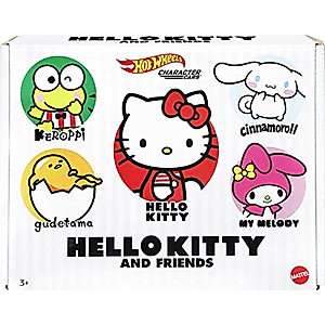 Hot Wheels Sanrio Character Car 5-Pack, Toy Cars in 1:64 Scale: Hello Kitty, Keroppi, Gudetama, Cinnamaroll & My Melody
