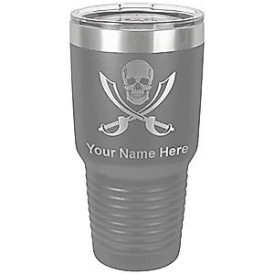 30oz Vacuum Insulated Tumbler Mug, Jolly Roger, Personalized Engraving Included (Gray)