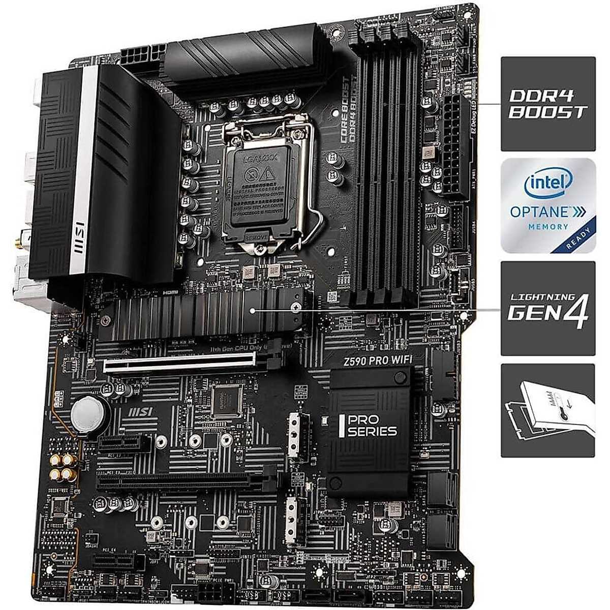 MSI Z590 PRO WiFi ProSeries PC Gaming Motherboard (ATX, 11th/10th Gen Intel Core, LGA 1200 Socket, DDR4, PCIe 4, M.2 Slots, USB 3.2 Gen 2, 2.5G LAN, DP/HDMI, Wi-Fi 6E) (Renewed)