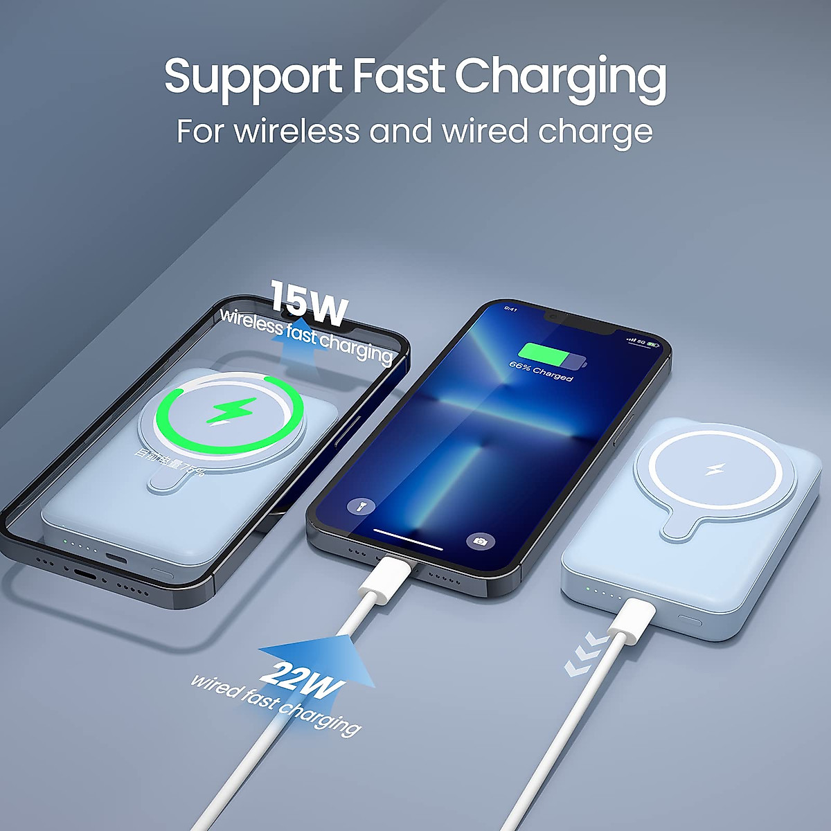 NEWDERY Wireless Power Bank, 10000mAh Magnetic Portable Charger with Foldable Stand 22W USB C, 15W Fast Charging External Battery Pack for iPhone 15 Pro Max/15 Plus/15 Pro/15, iPhone 14/13/12 Series