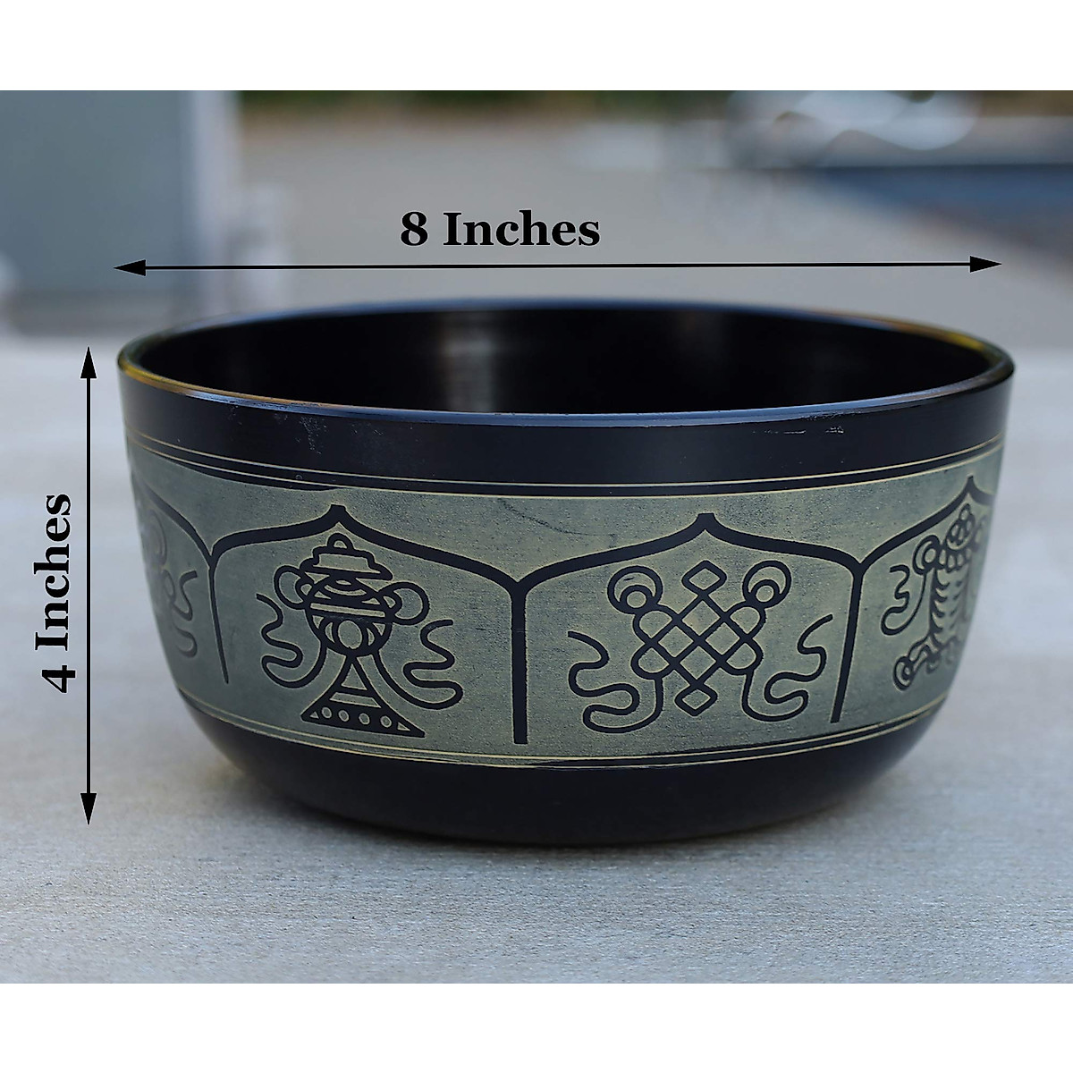 DharmaObjects Tibetan Meditation 8 Lucky Symbols Singing Bowl Mallet Mat Cushion Set (8 Inches, 8 Lucky Symbols)