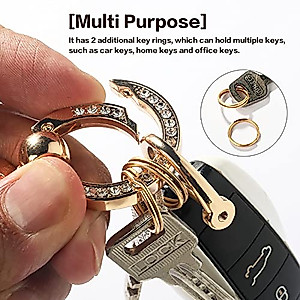 VAGURFO Leather Car Keychain,Key Fob Keychain Holder with 3 Keyrings, Anti-lost D-ring and Bling Metal Clip (Black)