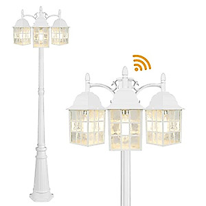 3-Head Lamp Post Outdoor Lighting, Dusk to Dawn Sensor Post Lights for House, Street Light with Water Ripple Glass Shade, E26 Base White Light Fixtures, Lantern Lamp for Driveway, Backyard, Garden