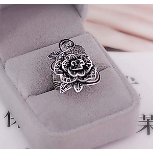 Yfnfxl Women's Cocktail Ring Fashion Black Crystal Marcasite Rose Flower Stainless Steel Rings