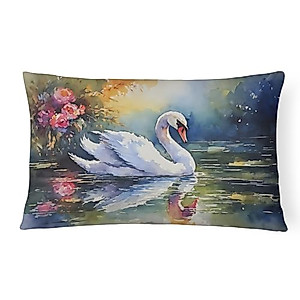 Caroline's Treasures DAC3277PW1216 Swan Throw Pillow Machine Washable, Indoor Outdoor Decorative Pillow for Couch, Bed or Patio, 12HX16W