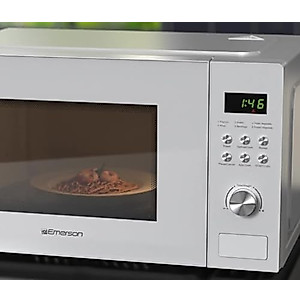Emerson MW1101W Microwave Oven with Timer & LED Display 1000W, 10 Power Levels, 6 Pre-Programmed Settings, Removable Glass Turntable with Child Safe Lock, 1.1 Cu. Ft, White