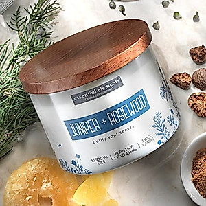 Essential Elements by Candle-lite Scented Candles, Juniper and Rosewood Fragrance, One 14.75 oz. Three-Wick Aromatherapy Candle with 45 Hours of Burn Time, Off-White Color