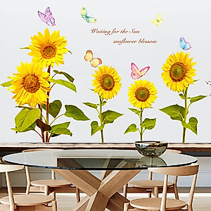 Sunflower Wall Decals Butterfly Sticker Garden Sun Flowers Plants Wall Sticker for Bedroom Living Room Kids Room Kitchen TV Background Wall Decoration Art Decor Sunflowers Wallpaper Peel & Stick