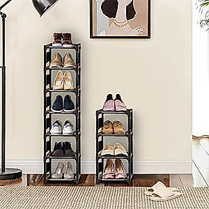 sunvito 10 Tiers Shoe Rack, 10 Pairs Space Saving Shoe Shelf Organizer, Tall Narrow Shoe Rack for Entryway, Closet (Black)