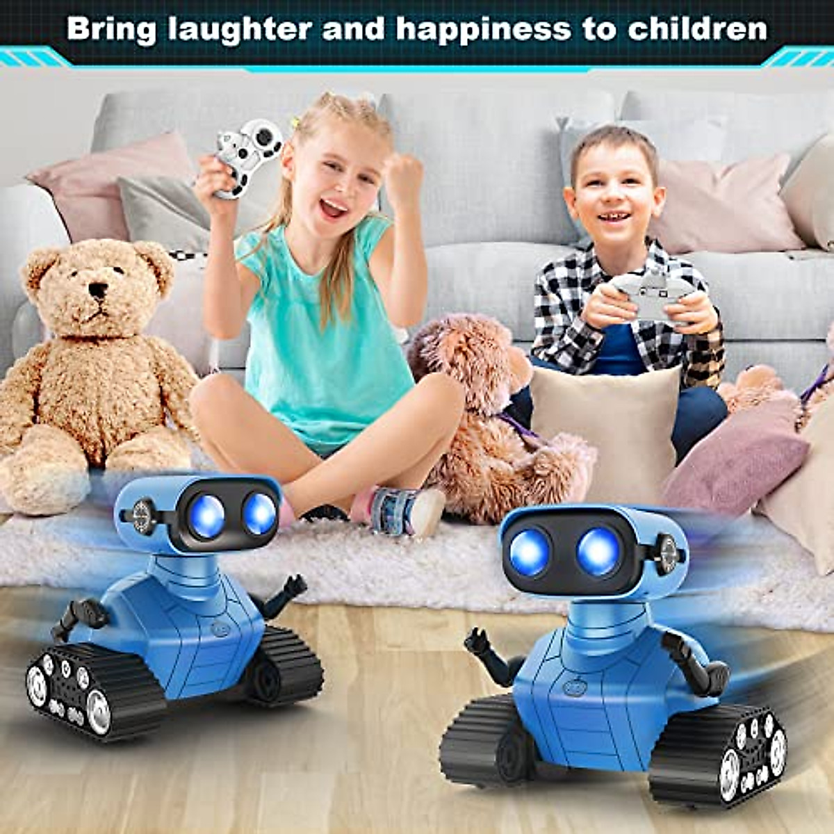 Hamourd Robot Toys for Boys Girls, Rechargeable Remote Control Emo Robots with Auto-Demonstration, Flexible Head & Arms, Dance Moves, Music, Shining LED Eyes for 5+ Years Old Kids
