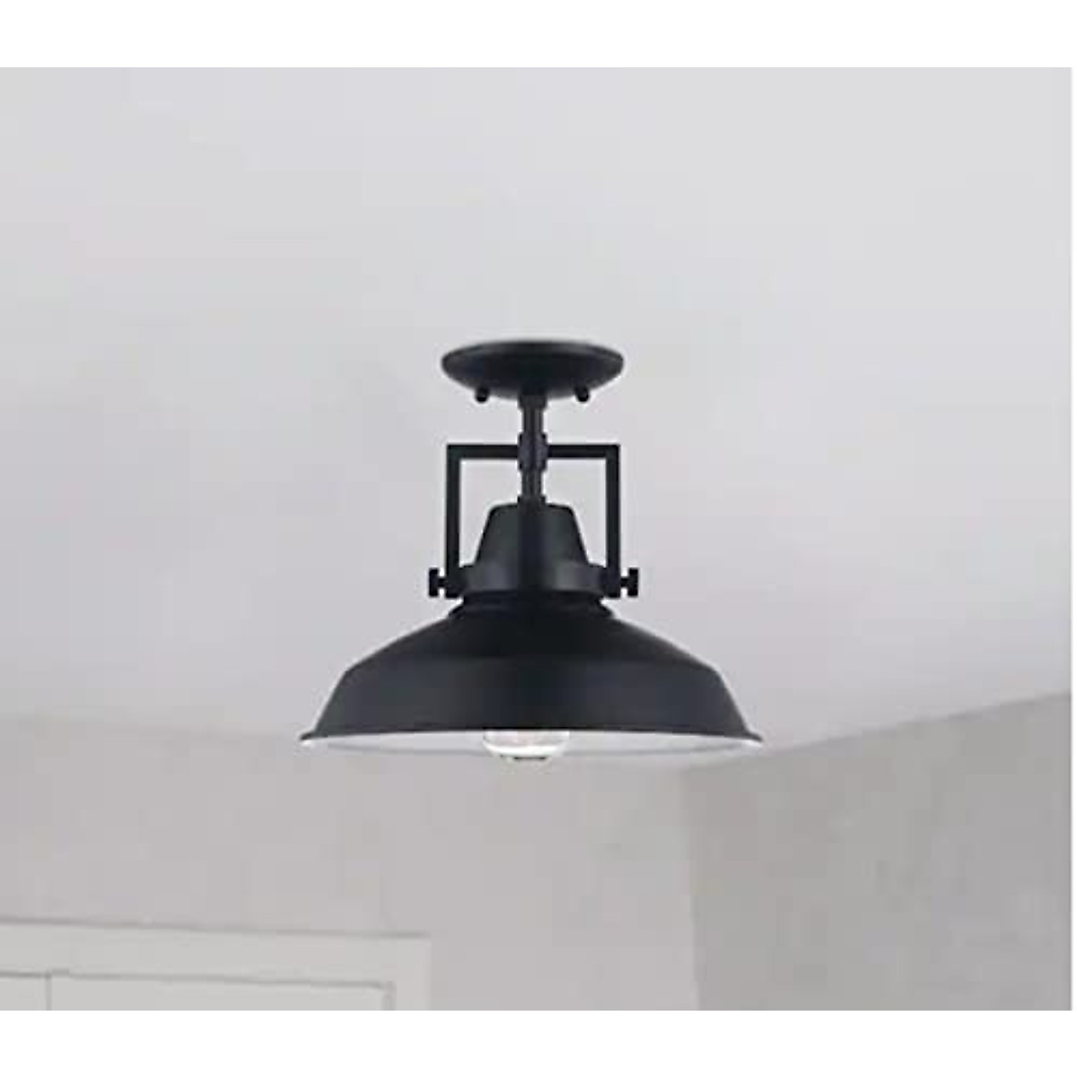Hampton Bay Wilhelm 12 in. 1-Light Black Farmhouse Semi-Flush Mount Kitchen Ceiling Light Fixture