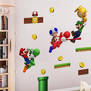 Mario Wall Decal Build a Scene Wall Stickers Peel & Stick Super Mario Party Decorations for Kids Room