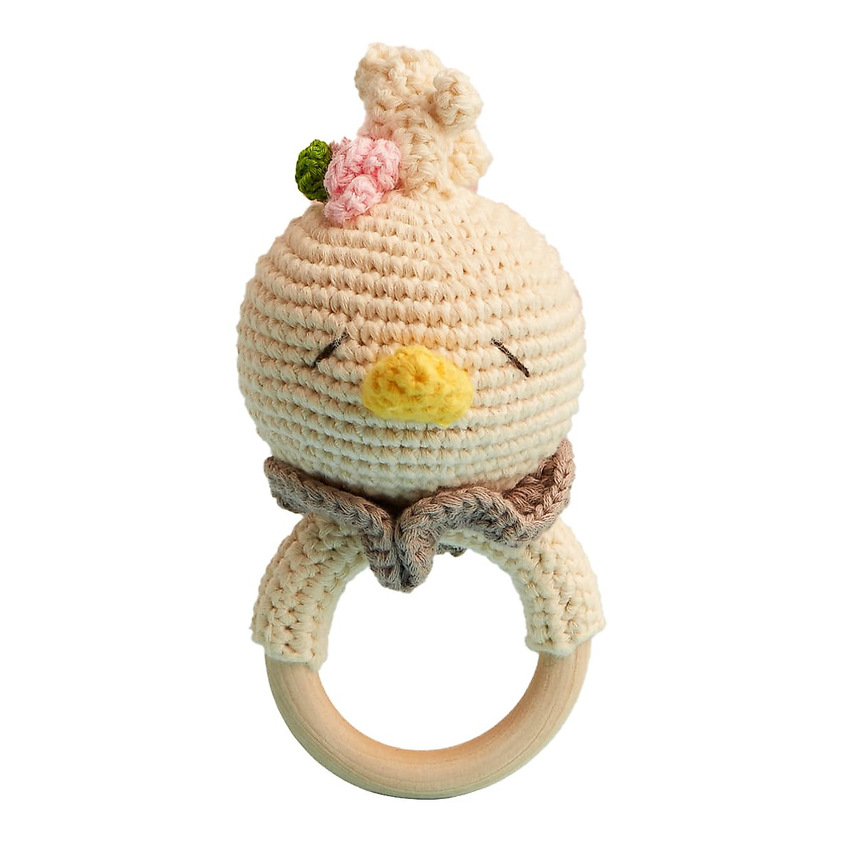 Chippi & Co Wooden Crochet Baby Rattle, Crochet Toys Stuffed Animals Easter Gifts for Kids, Newborn Toys, Unique Easter Basket Stuffers, Basket Filler, Cute Baby Shower Decor (Dora The Chicken)