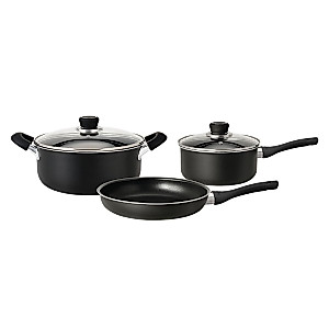 HUDSON Pots and pans Set Nonstick Black Cookware Sets, 5 pcs Set w/Frying Pan, Pot & Saucepan, Dishwasher Safe