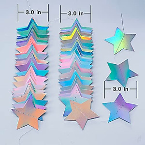 Iridescent Star Garland Holographic Decor Party Streamers Twinkle Star Banner Backdrop for Wedding Baby Shower Birthday Party Decorations, 3" in Diameter, 20 Feet in Total
