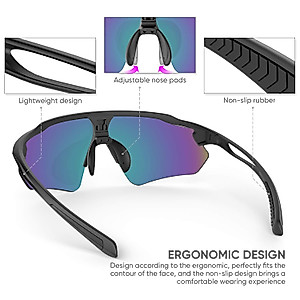 Sports Sunglasses Bike Cycling Sunglasses for Men Women with 5 Interchangeable Lens,Polarized Sunglasses with Anti-Uv400 for Driving Fishing Golf