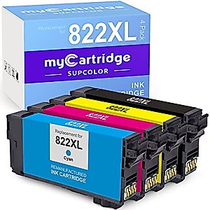 myCartridge SUPCOLOR 822XL Ink Remanufactrued Ink Cartridge for Epson 822XL 822 XL T-822 Work with EPSON Workforce Pro WF-3820 WF-4820 WF-4830 WF-4834 Printer (Black Cyan Magenta Yellow 4-Pack)