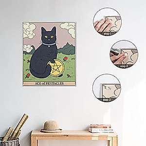 Lourny 3 Pcs Small Tarot Tapestry Wall Hanging Cute Animal Cartoon Cat Tapestries Decor for Bedroom Living Room(Pentacles, 18 x 20 inches)