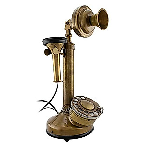 Vintage Candlestick Phone Rotary Dial Telephone Wired Landline Antique Home Décor (Antique Finish)