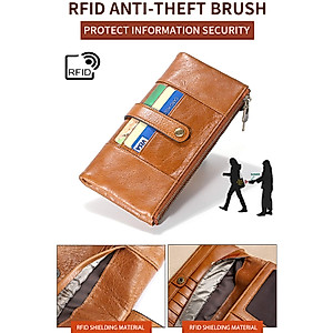 KELEEL Womens RFID Wallets Slim Cow Leather Large Capacity Bifold Purse Multi Card Case Wallet with Dual Zipper Pockets (Black)