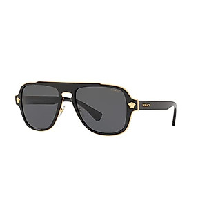 Versace Medusa Charm VE 2199 100281 Black Plastic Aviator Sunglasses Grey Polarized Lens