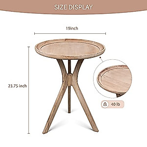 COVLON Farmhouse Side Table, Natural Wood Tray Top Sofa End Table, Soild Wood Rustic Accent Table, Nightstand for Family, Living Room or Dinning