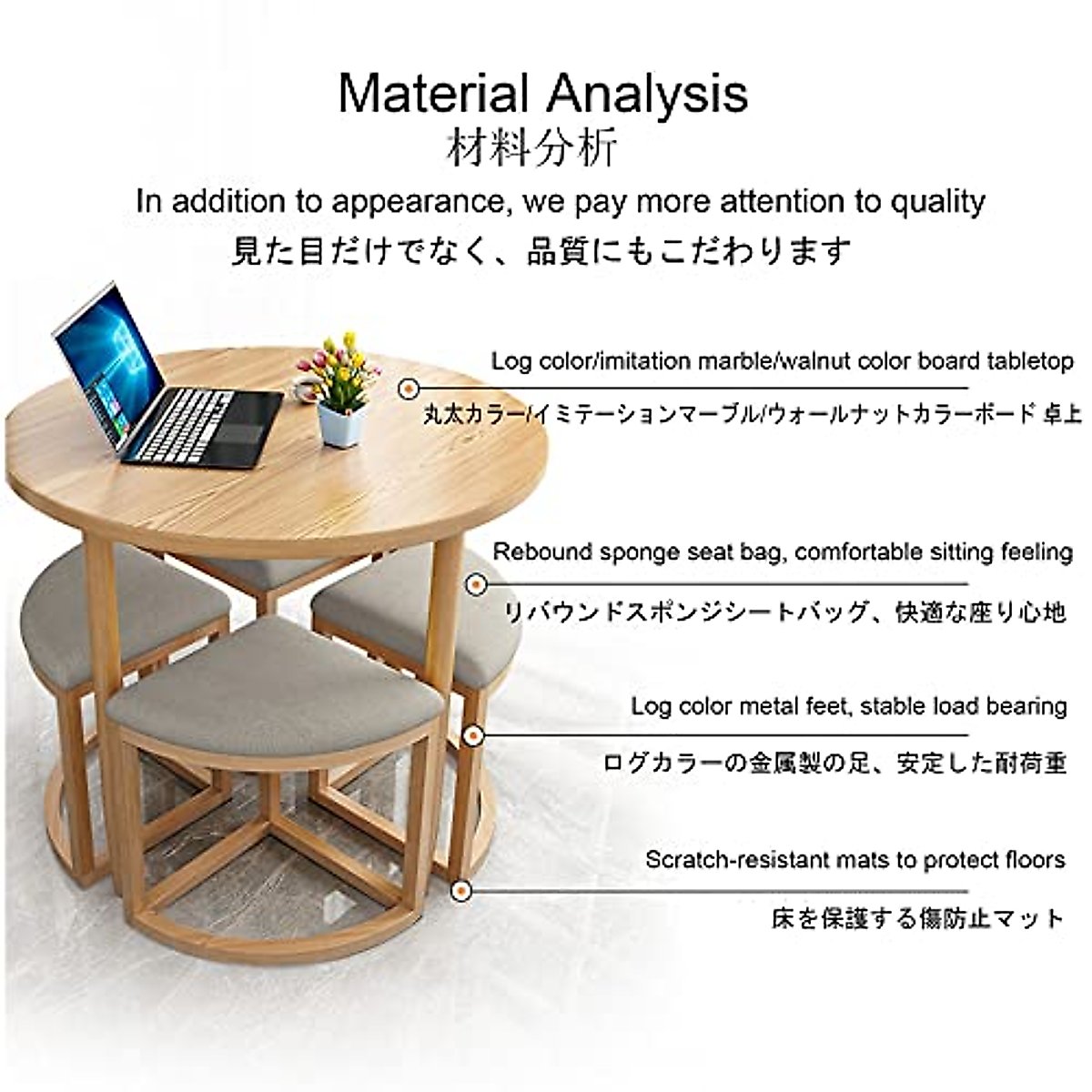 Round Coffee Tables,Dining Room Table Set,Kitchen Table and Chairs for 4,Negotiation Reception Tables and Chairs 1 Table and 4 Chairs ,for Home,Balcony,Coffee Shop,Library,Reception,Saving Space ( Col