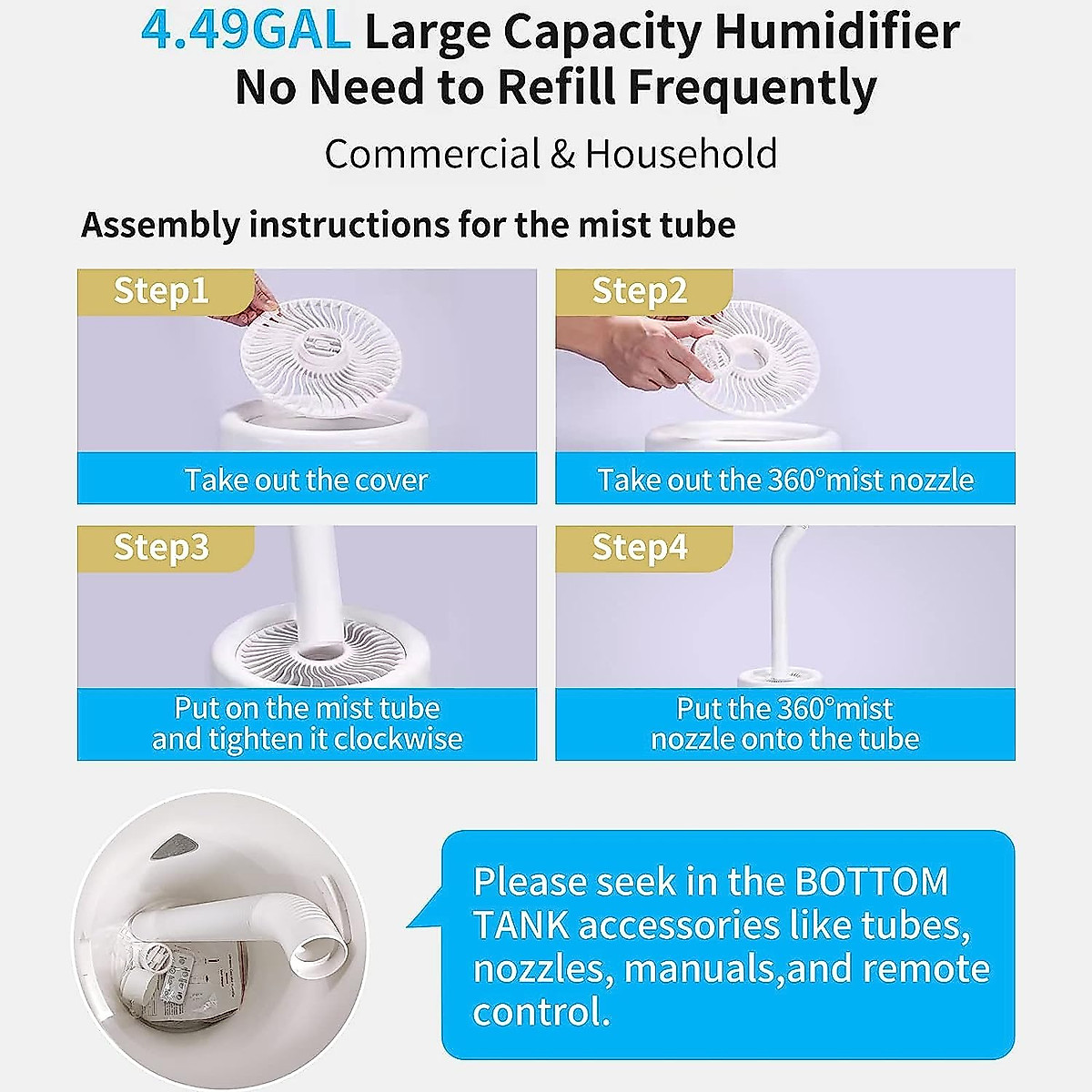 17L/4.5Gal Ultra Large Humidifiers for Bedroom 2000 sq ft, Quiet Humidifiers for Large Room, Tower Humidifier with 4 Mist Mode & Extension Tube for Home School Office Commercial Greenhouse Plants