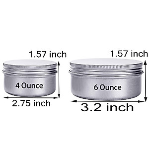 6 Ounce Aluminum Cans 180 mL Screw Lid Metal Storage Tins Containers for Storing Spices, Candies, Lip Balm, Candles, 12 Pcs.
