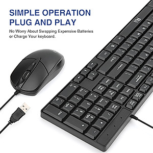 (2PACK) Wired Keyboard and Mouse,Rii RK203 Ultra Full Size Slim USB Basic Wired Keyboard Mouse Combo Set with Number Pad for Computer,Laptop,PC,Notebook,Windows
