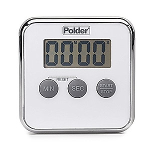 Polder Digital Kitchen Timer, Extra Large LCD Display, Magnet for Vertical Mounting and Tabletop Stand for Countertop, White